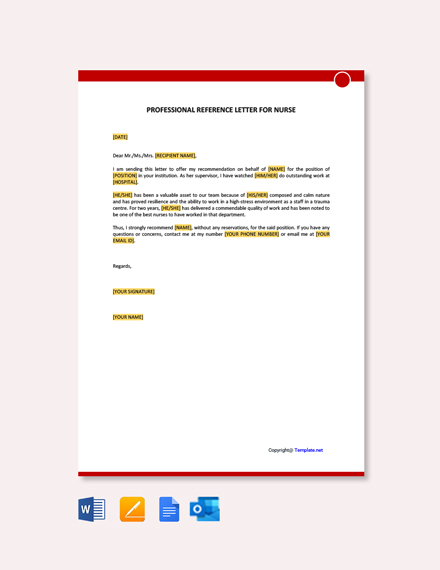 Professional Reference Letter For Nurse Template - Google Docs, Word ...