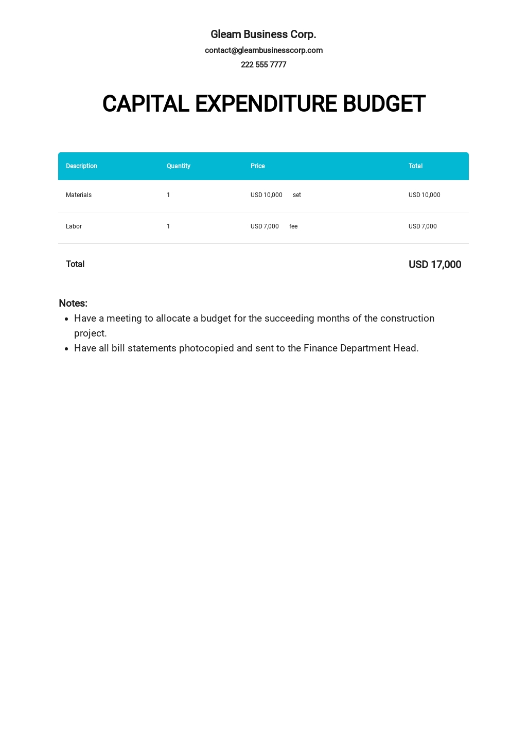 Capital Expenditure Budget Template