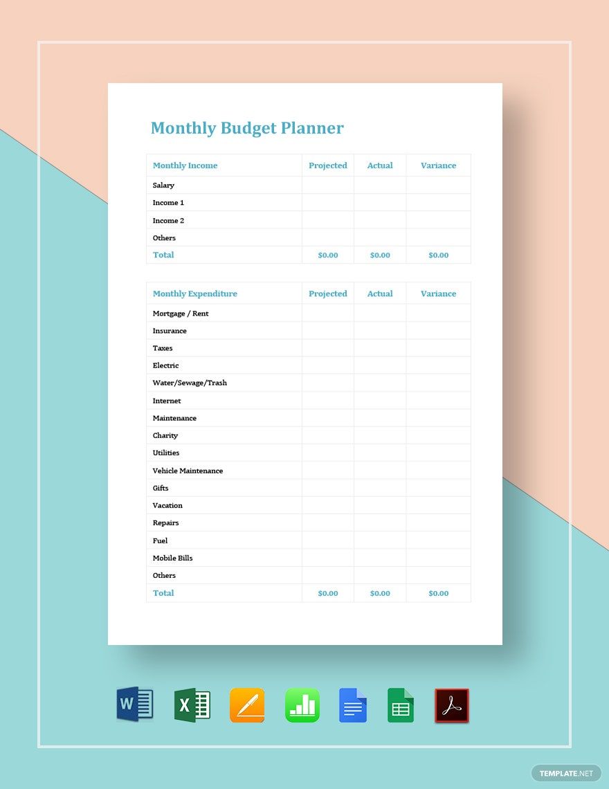 Simple Monthly Budget Planner Template Google Docs Google Sheets Excel Word Apple Numbers 