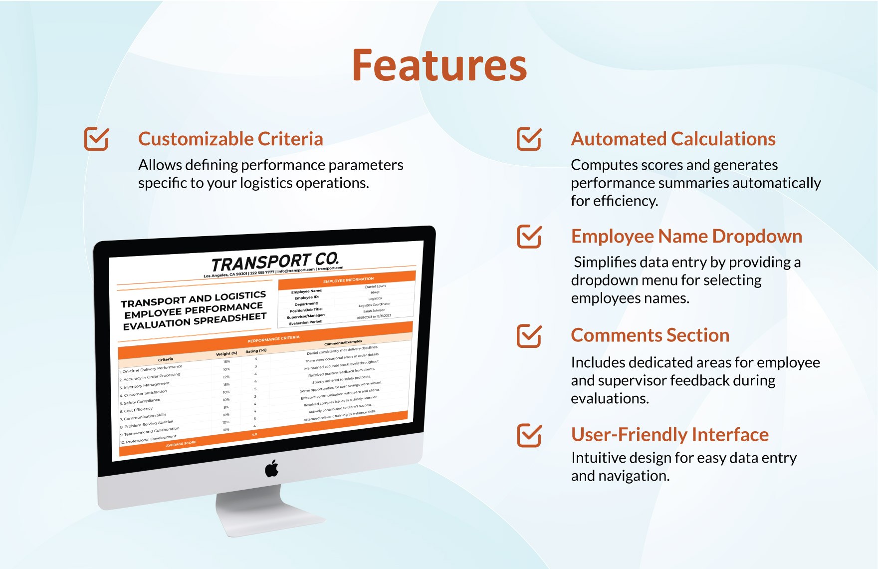 Transport and Logistics Employee Performance Evaluation Spreadsheet ...