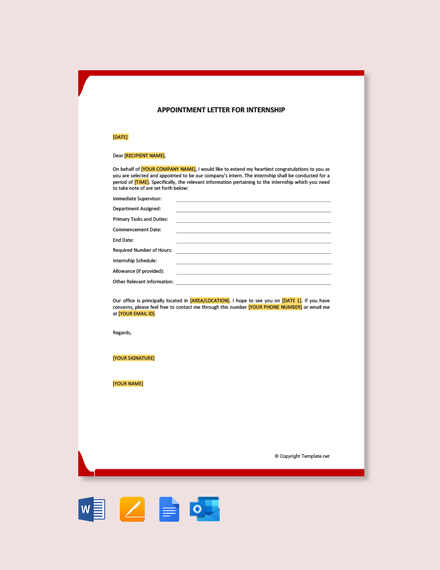Appointment Letter for Internship Template - Google Docs, Word ...