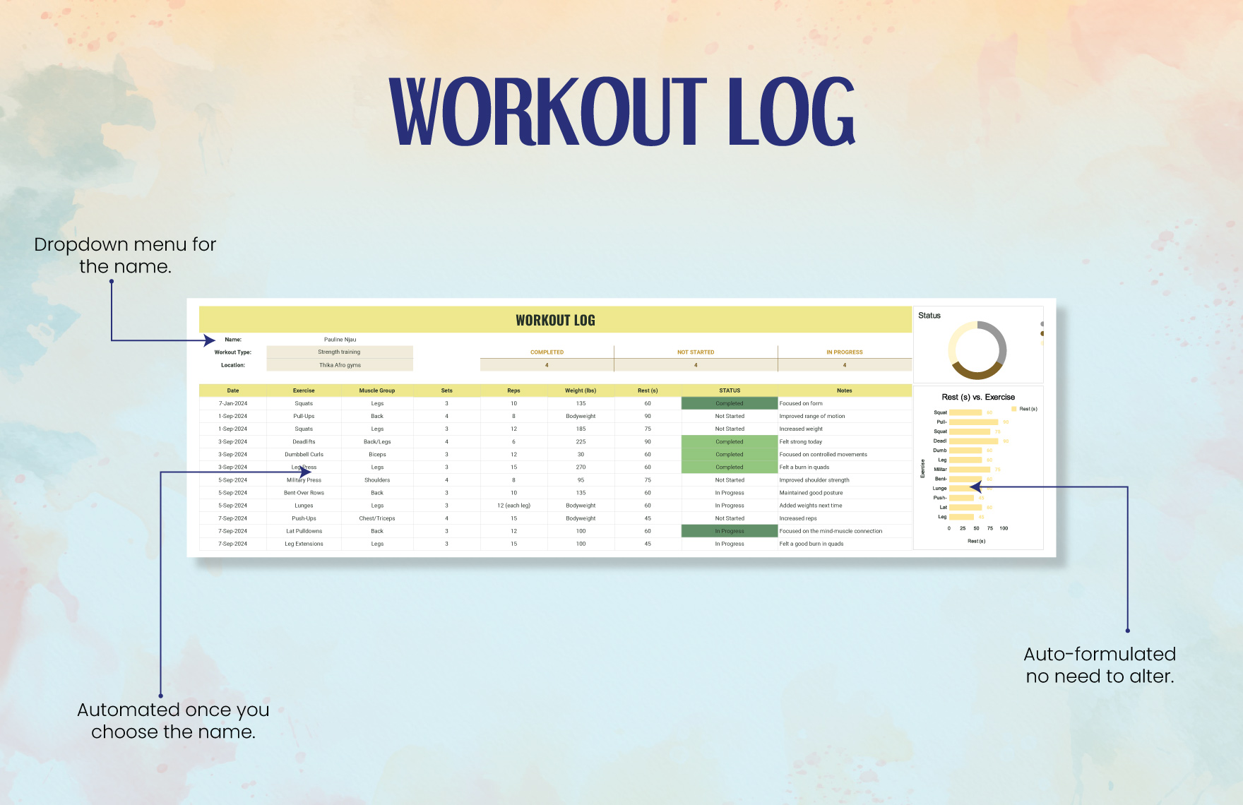 Workout Log Template In Excel Google Sheets Download Template