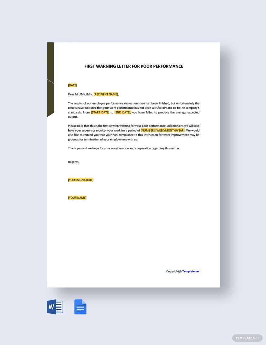 Free Free First Warning Letter For Poor Performance Template - Google Docs, Word, Apple Pages | Template.net