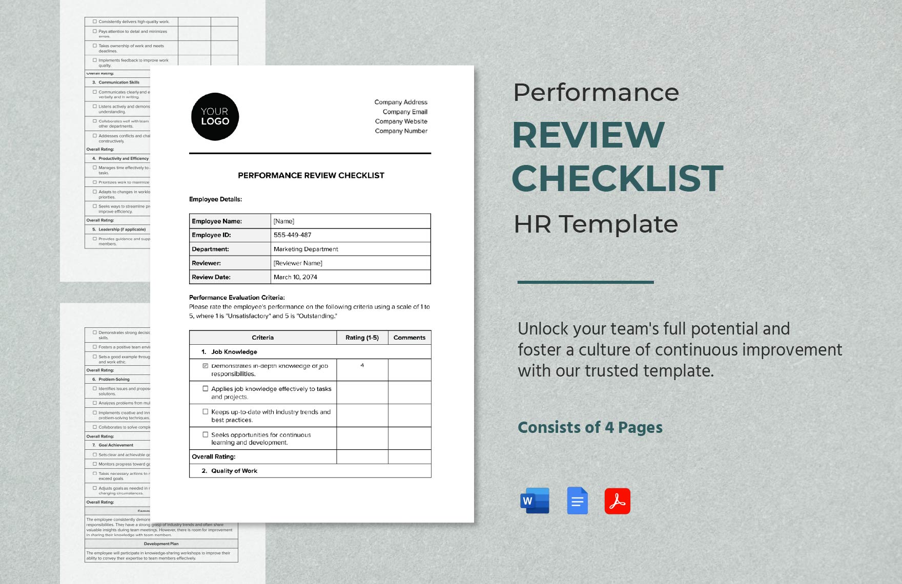 Performance Review Checklist HR Template In Word PDF Google Docs