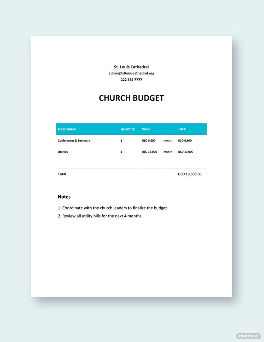 Church Budget Worksheet Template Google Docs Google Sheets Excel 