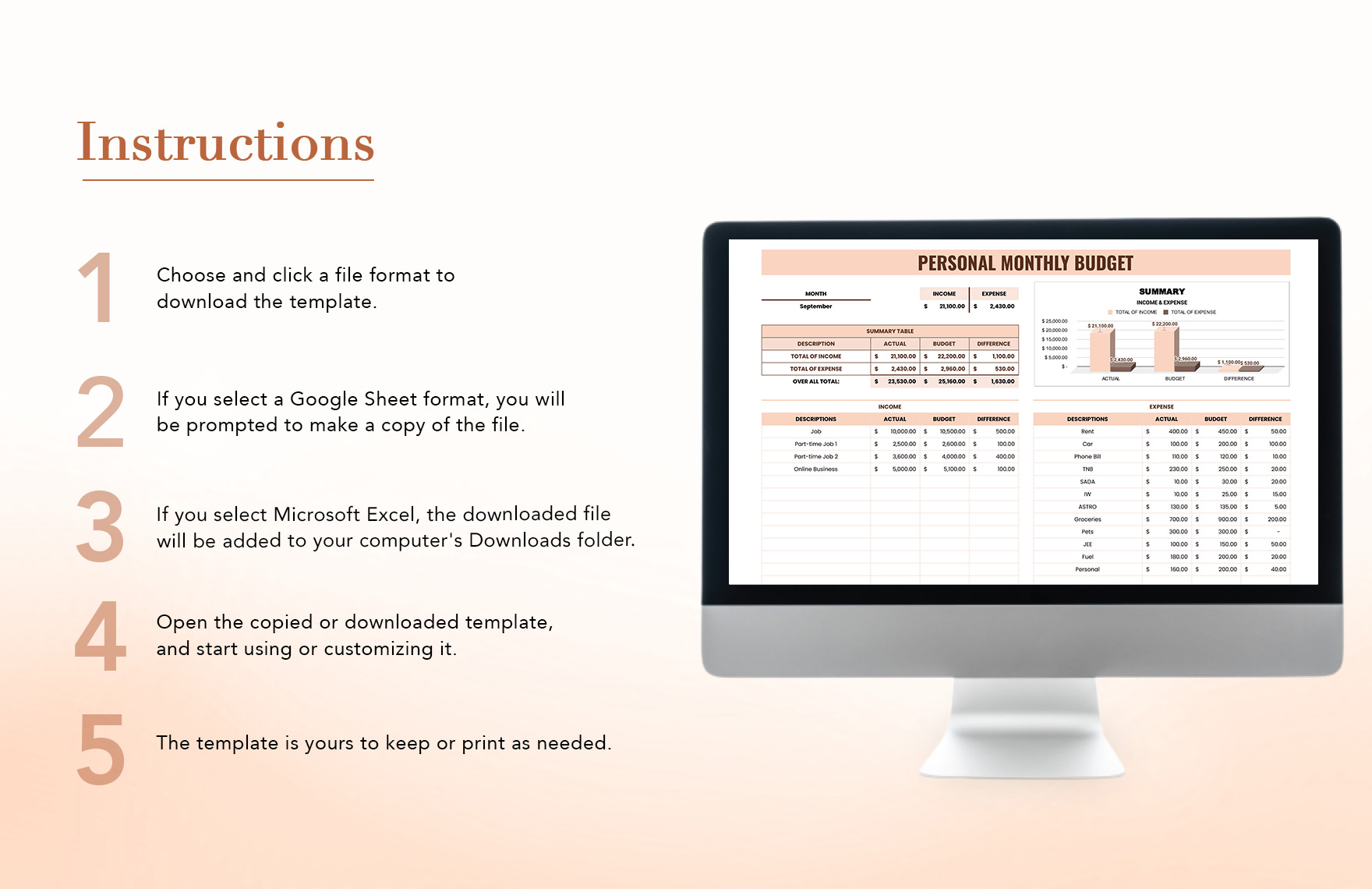 Free Personal Monthly Budget Template - Download in Excel, Google ...