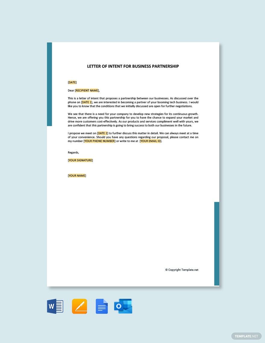 Business Letter Of Intent Templates Documents Design Free Download Template