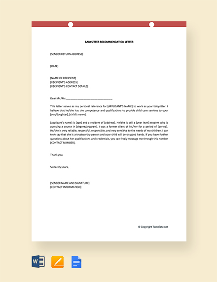 FREE Babysitter Recommendation Letter Template: Download 2538+ Letters ... FREE Babysitter Recommendation Letter Template: Download 2538+ Letters ...