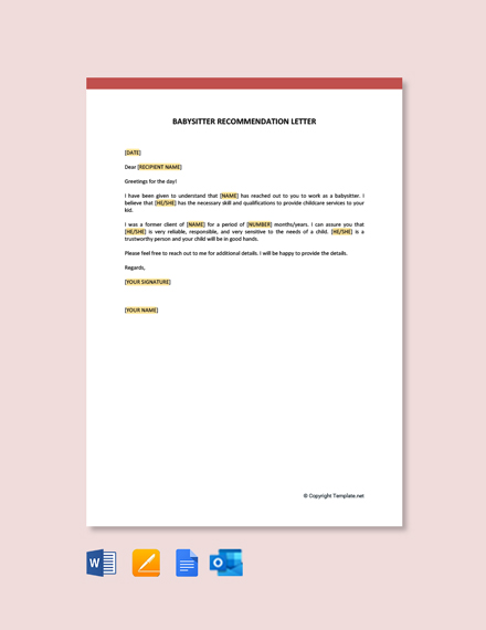 Free Babysitter Recommendation Letter Template - Google Docs, Word ... Free Babysitter Recommendation Letter Template - Google Docs, Word ...