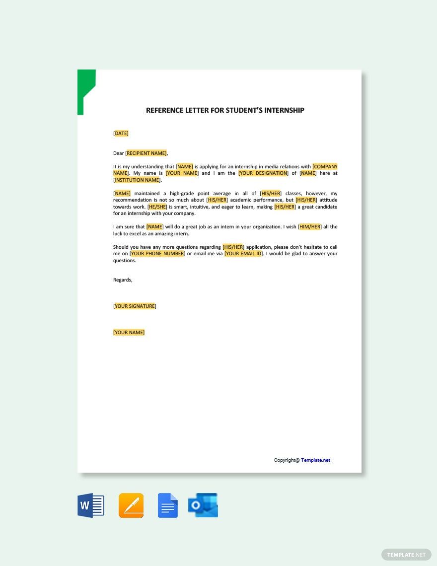 Free Reference Letter For Internship Student Template Google Docs 