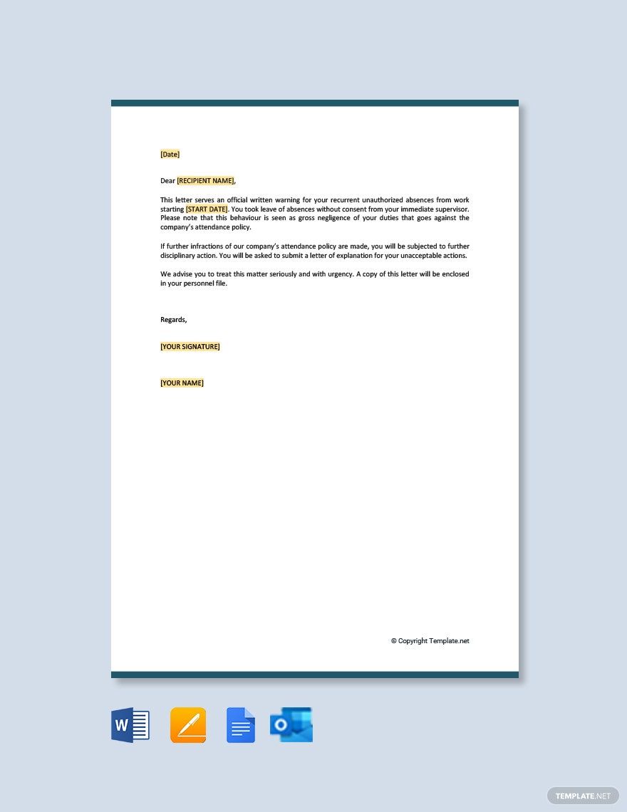 Free Warning Letter To Employee For Attendance Download In Word Google Docs PDF Apple Pages 