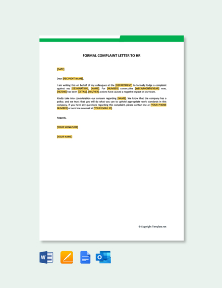 Free Formal Complaint Letter Against a Person Template - Google Docs ...
