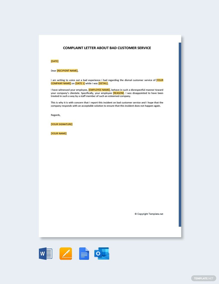 Sample Complaint Letter About Bad Customer Service In Google Docs Word