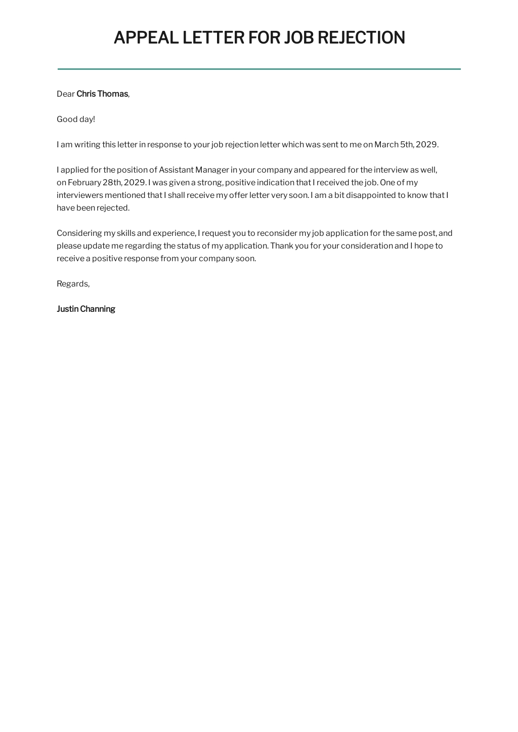 Free Job Applicant Rejection Letter Template - Google Docs, Word ...