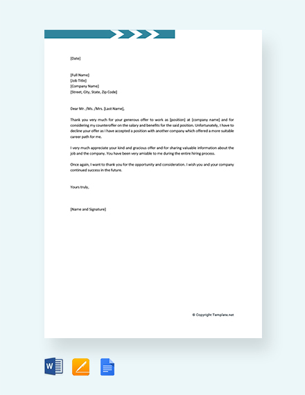 FREE Job Refusal Letter From Employee Template Word Google Docs 