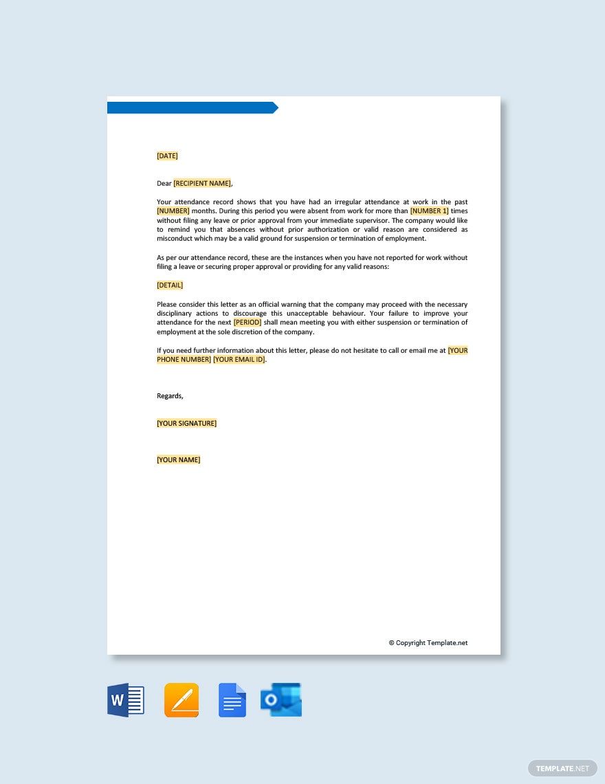 Warning Letter To Employee For Irregular Attendance In Pages Outlook