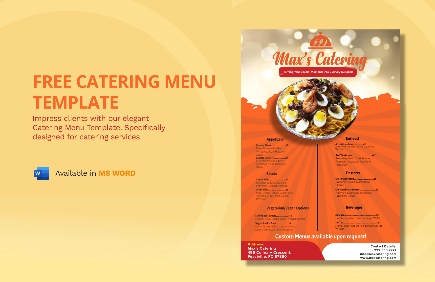 Free Catering Menu Template Download In Word Template