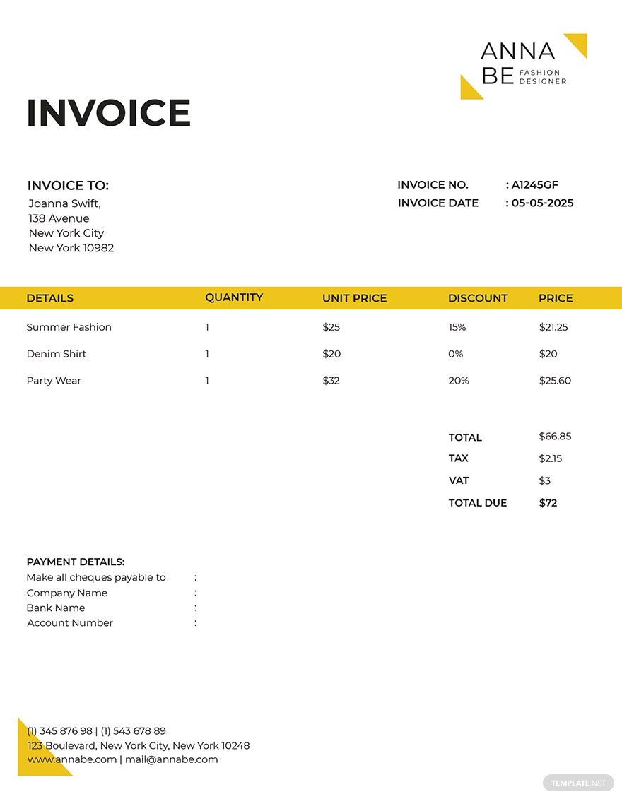 Fashion Designer Invoice Template Google Docs Google Sheets 