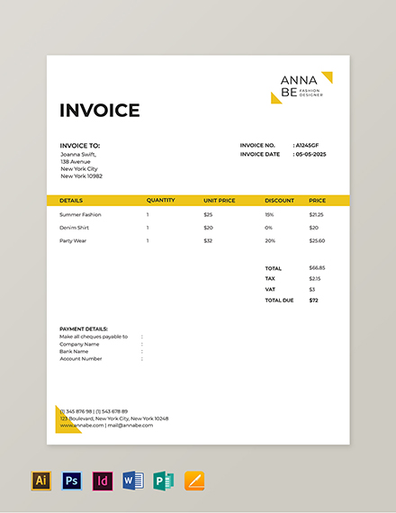 Fashion Designer Invoice Template Google Docs Google Sheets 