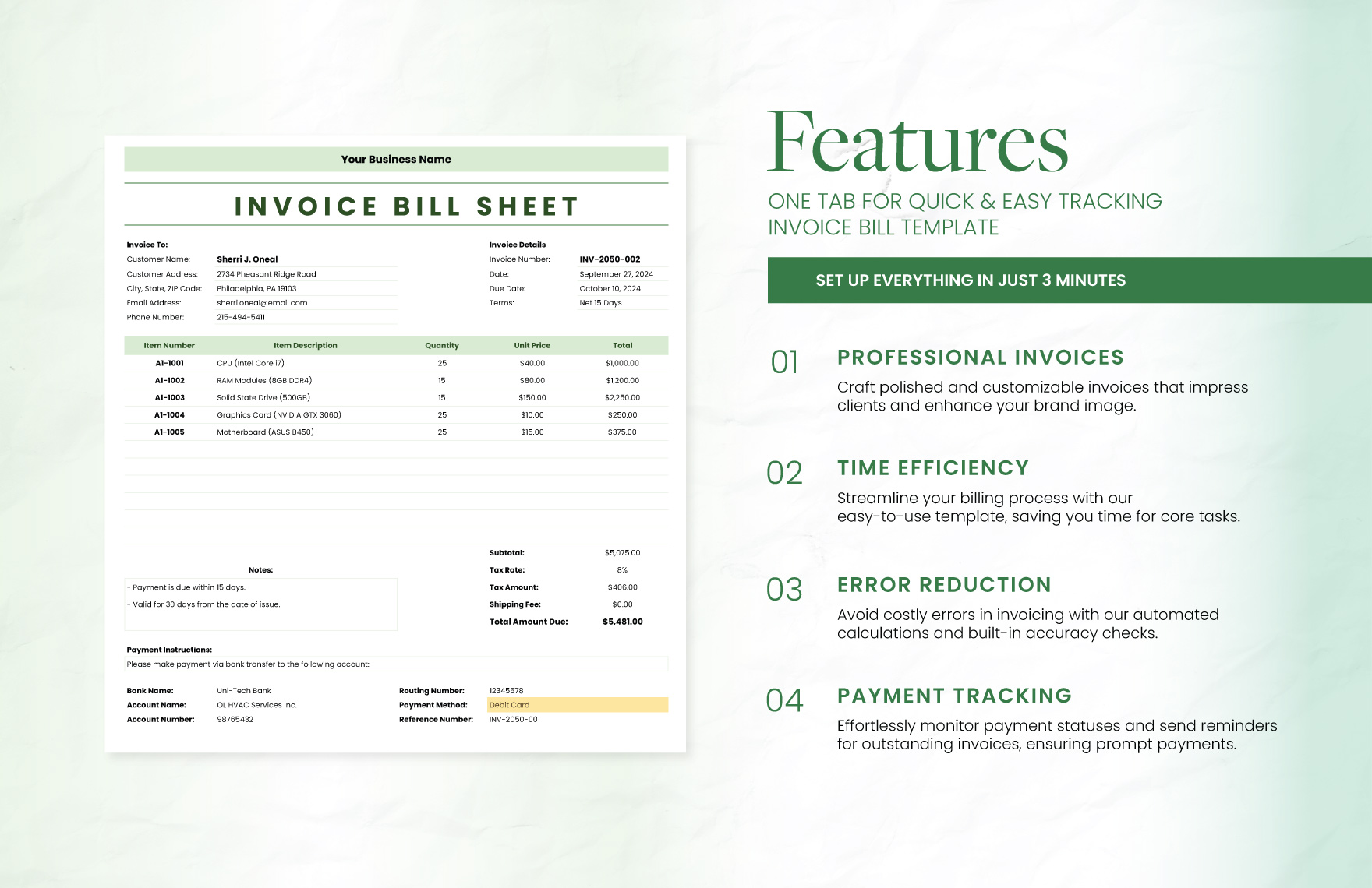 Free Invoice Bill Template - Download in Excel, Google Sheets ...