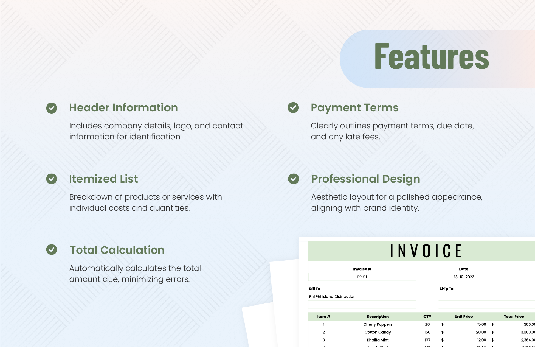 Free Invoice Template - Download in Excel, Google Sheets | Template.net