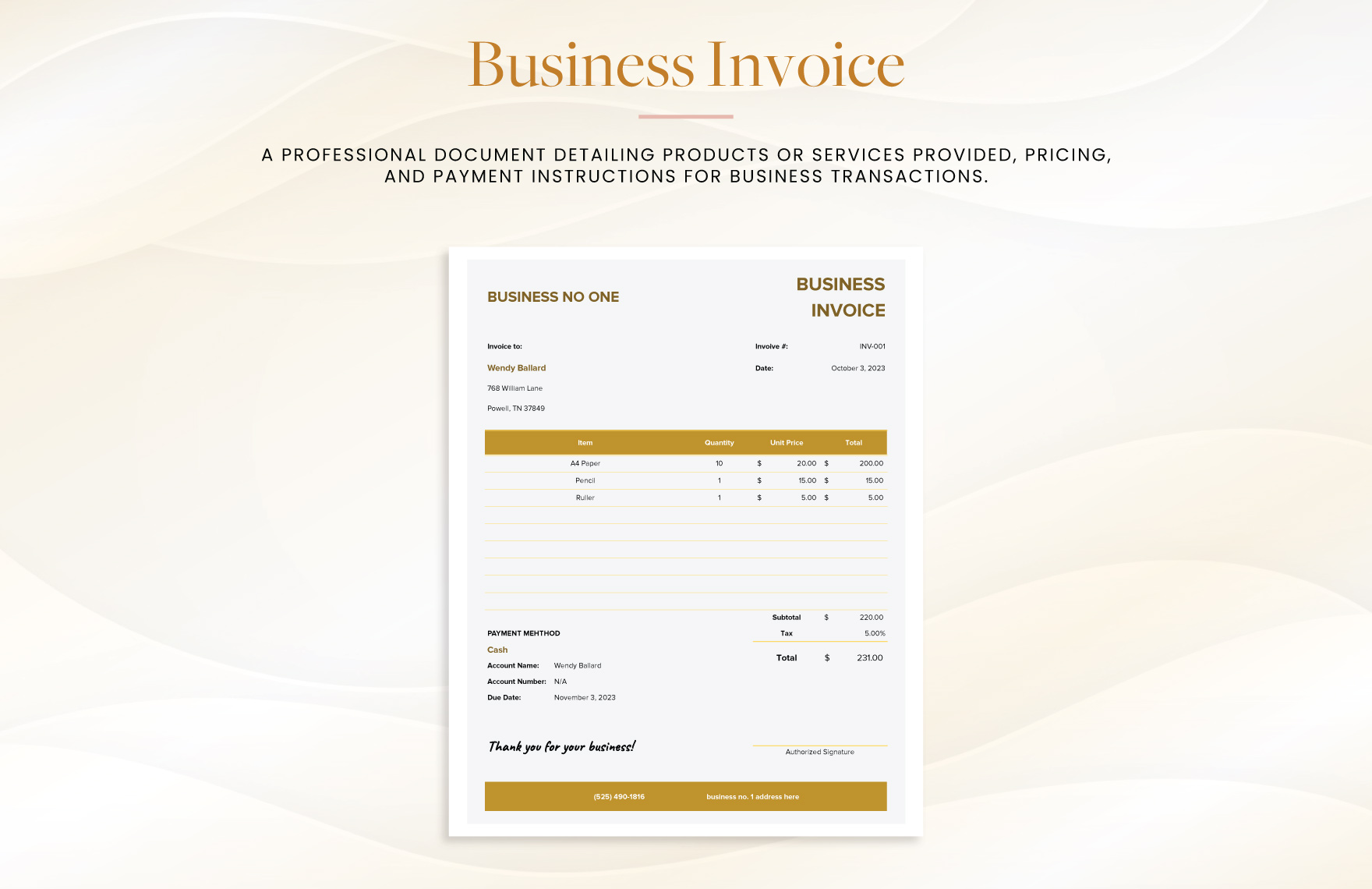 Business Invoice Template - Download in Excel, Google Sheets | Template.net