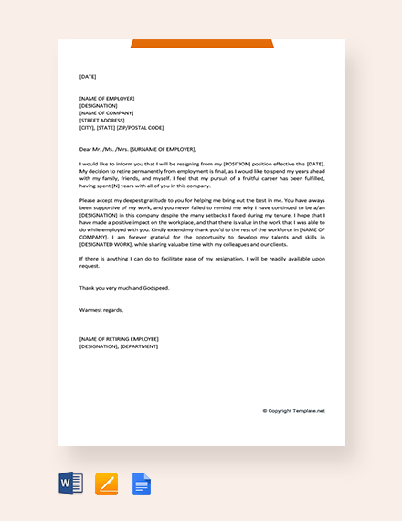 FREE Retirement Letter To Employer Template Word Google Docs Apple Pages Template free-retirement-letter-to-employer-template-word-google-docs-apple-pages-template