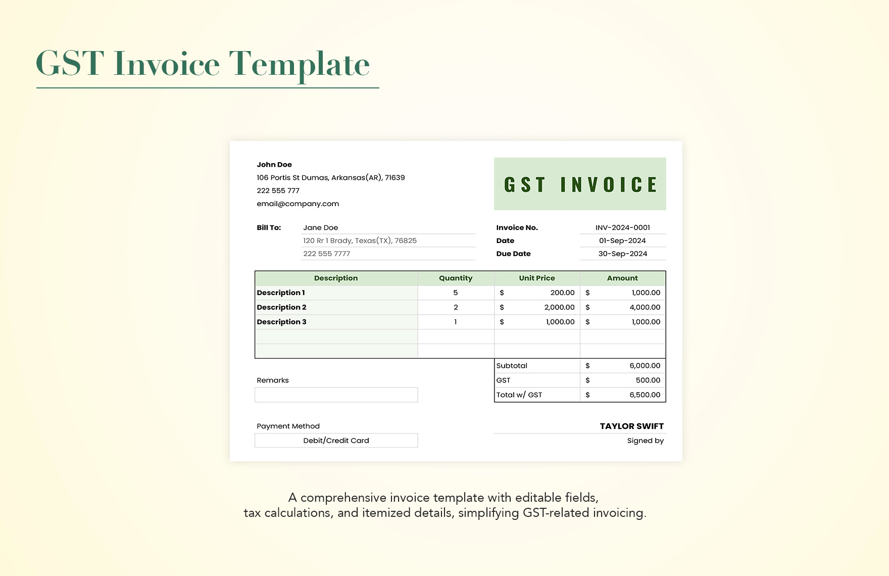 Free GST Invoice Template Download In Excel Template