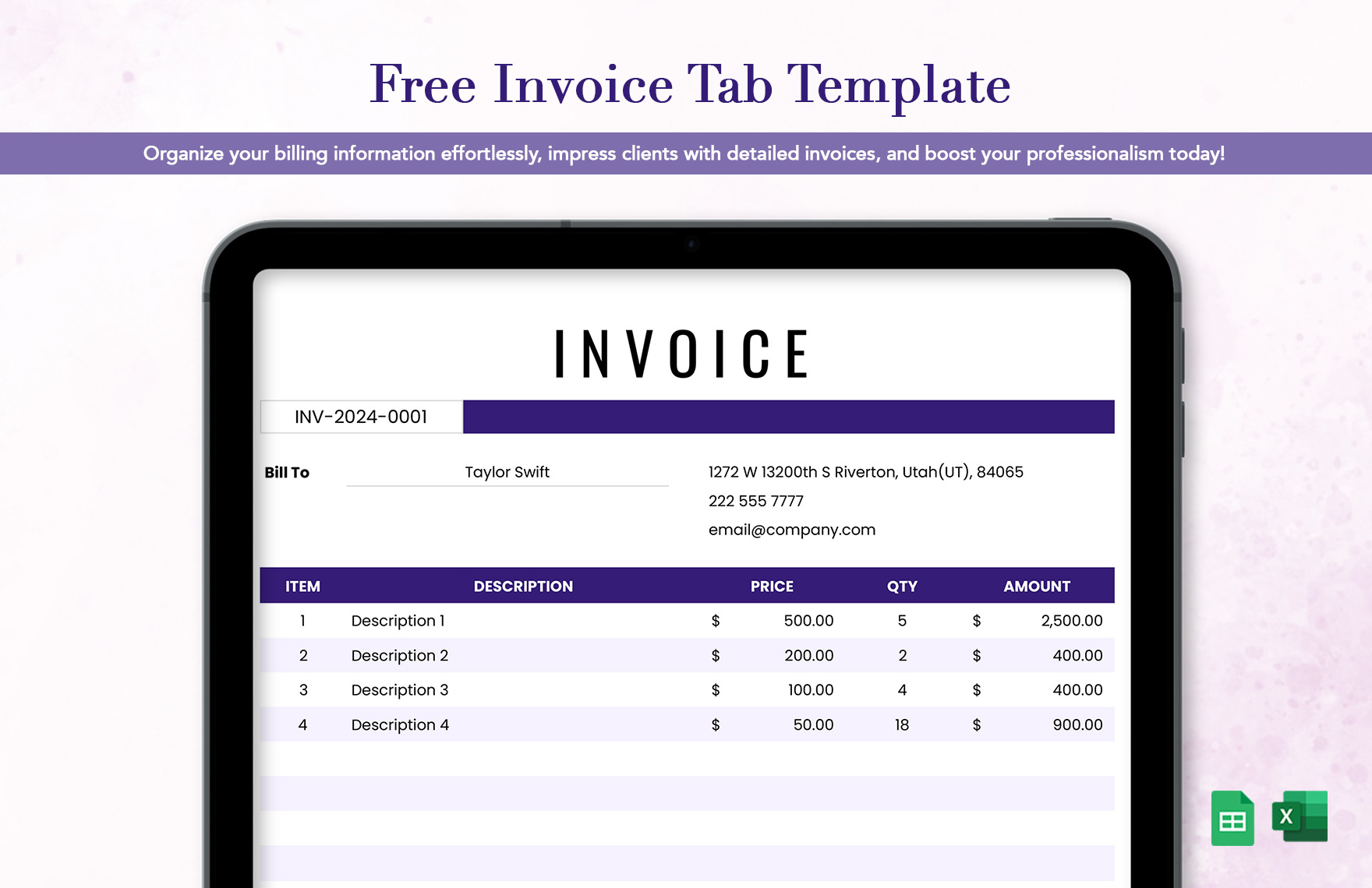 Free Invoice Tab Template Download In Excel Google Sheets Template