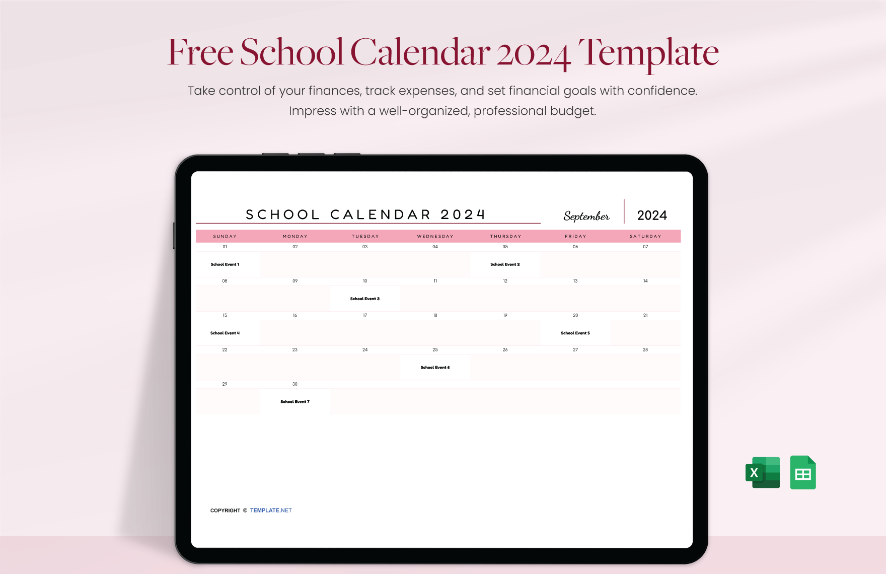 School Calendar 2024 Template in MS Excel, Google Sheets - Download | Template.net
