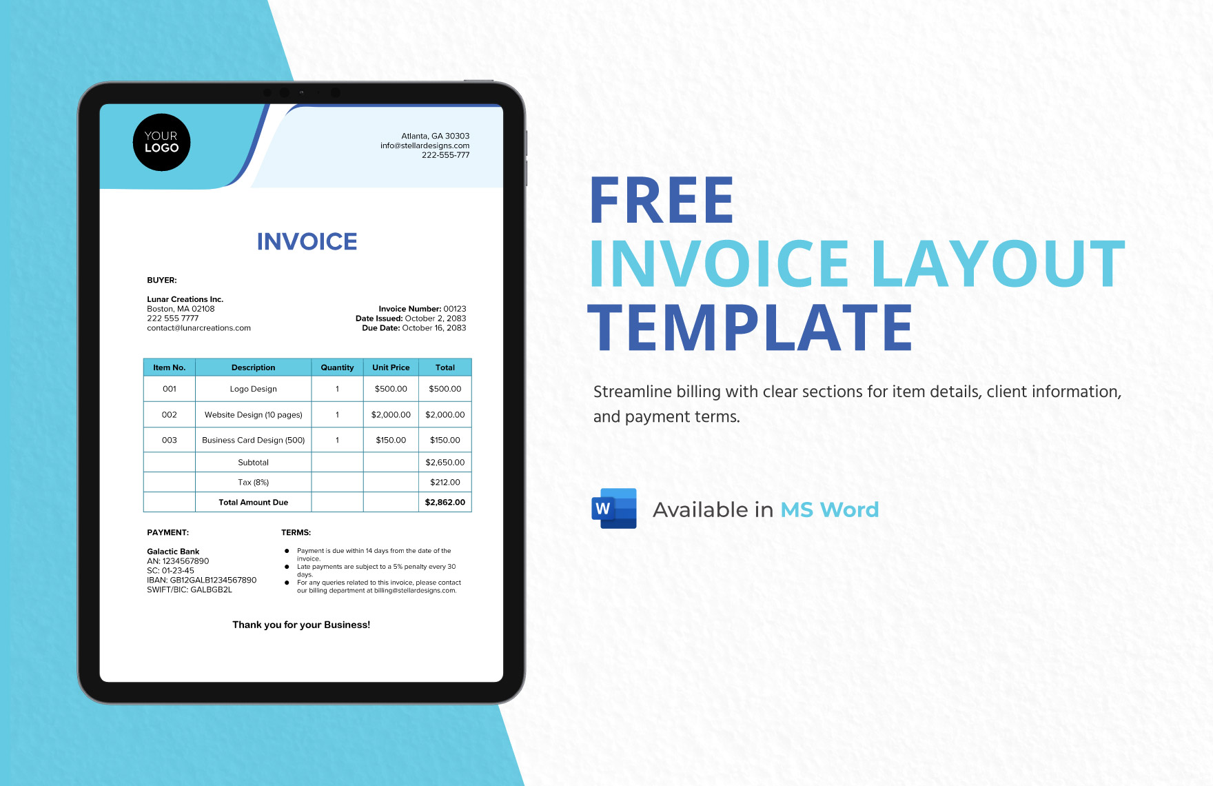 Free Invoice Layout Template - Download in Word | Template.net