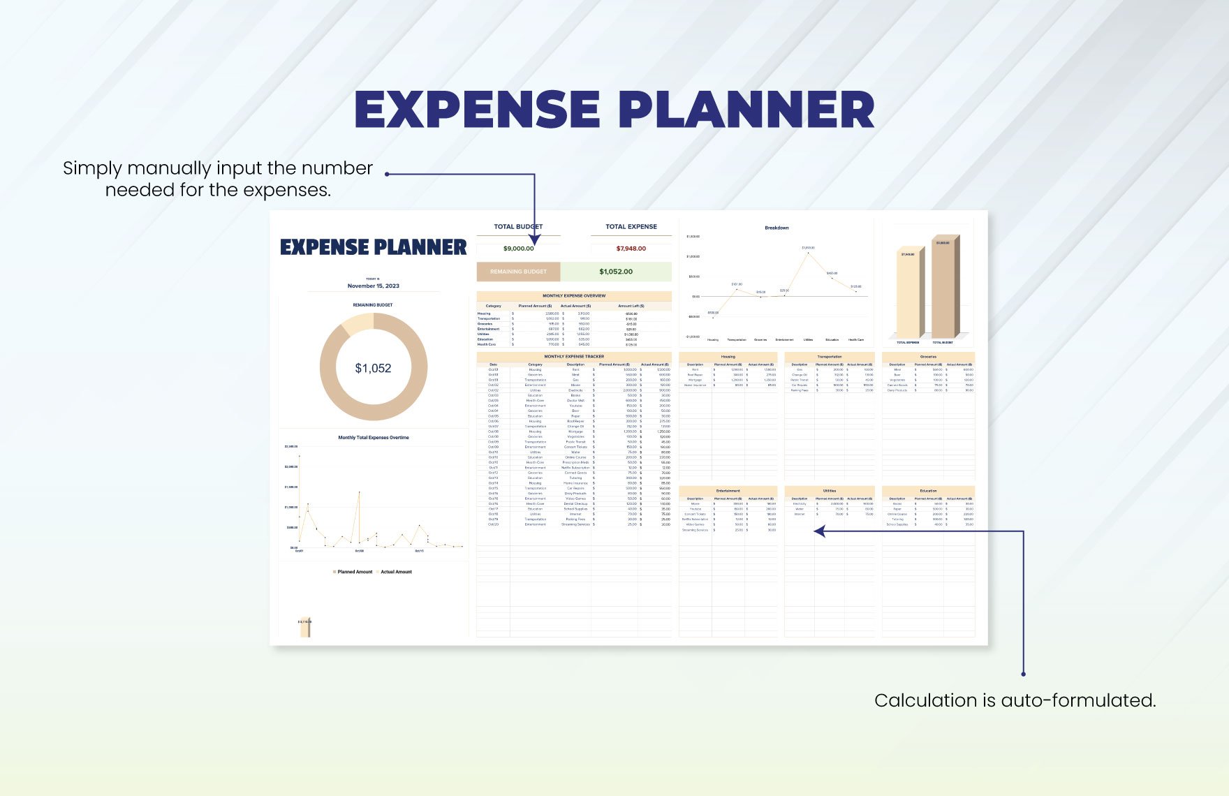 Free Expense Planner Template - Download in Excel, Google Sheets ...