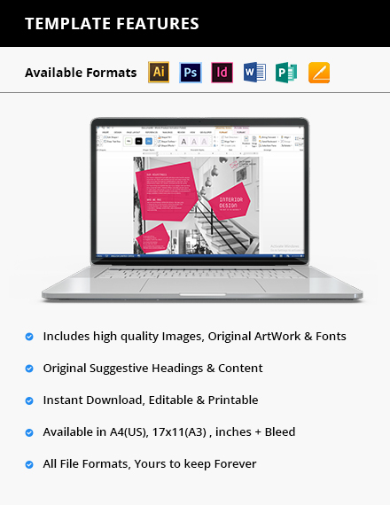 Interior Designer Bi Fold Brochure Template - Illustrator, InDesign ...