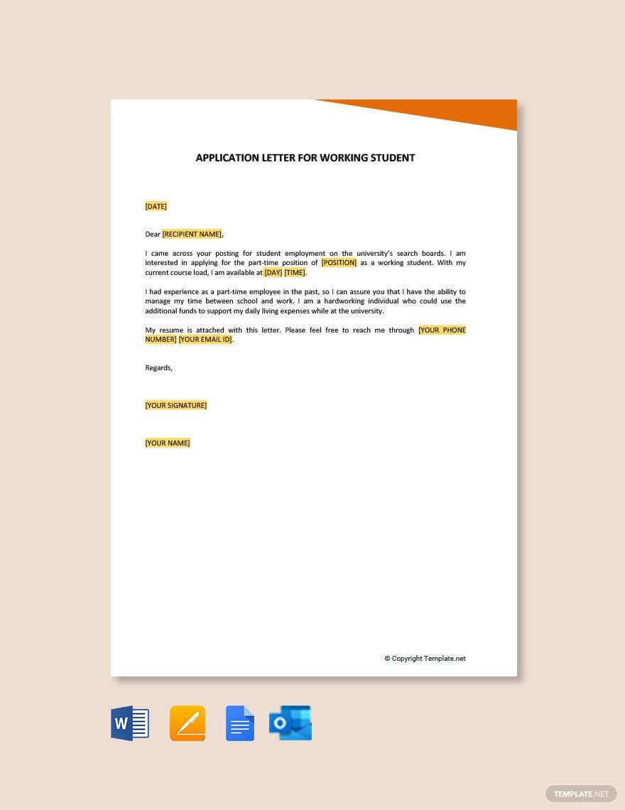 Free Application Letter For Working Student Template Google Docs Word Outlook Apple Pages 