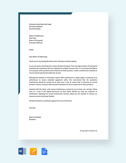 FREE Annual Maintenance Contract Letter Template Word Google Docs 