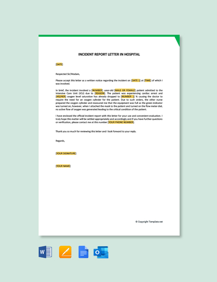 Incident Report Letter In Workplace Template Google Docs Word 