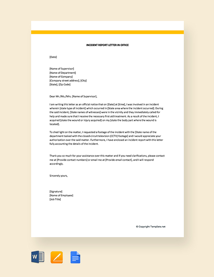 FREE Incident Report Letter Office Template Word Google Docs 