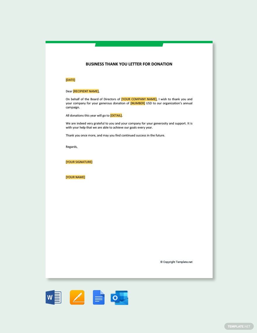 Free Business Thank You Letter For Donation Template Google Docs 