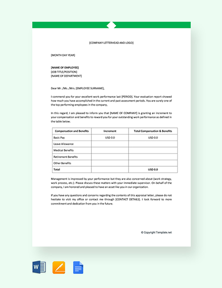 FREE Employee Performance Appraisal Letter Template - Word | Google ...