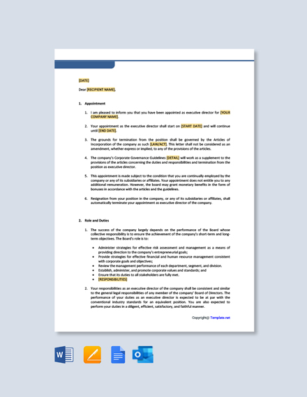 FREE Appointment Letter for Managing Director Template - Word | Google ...