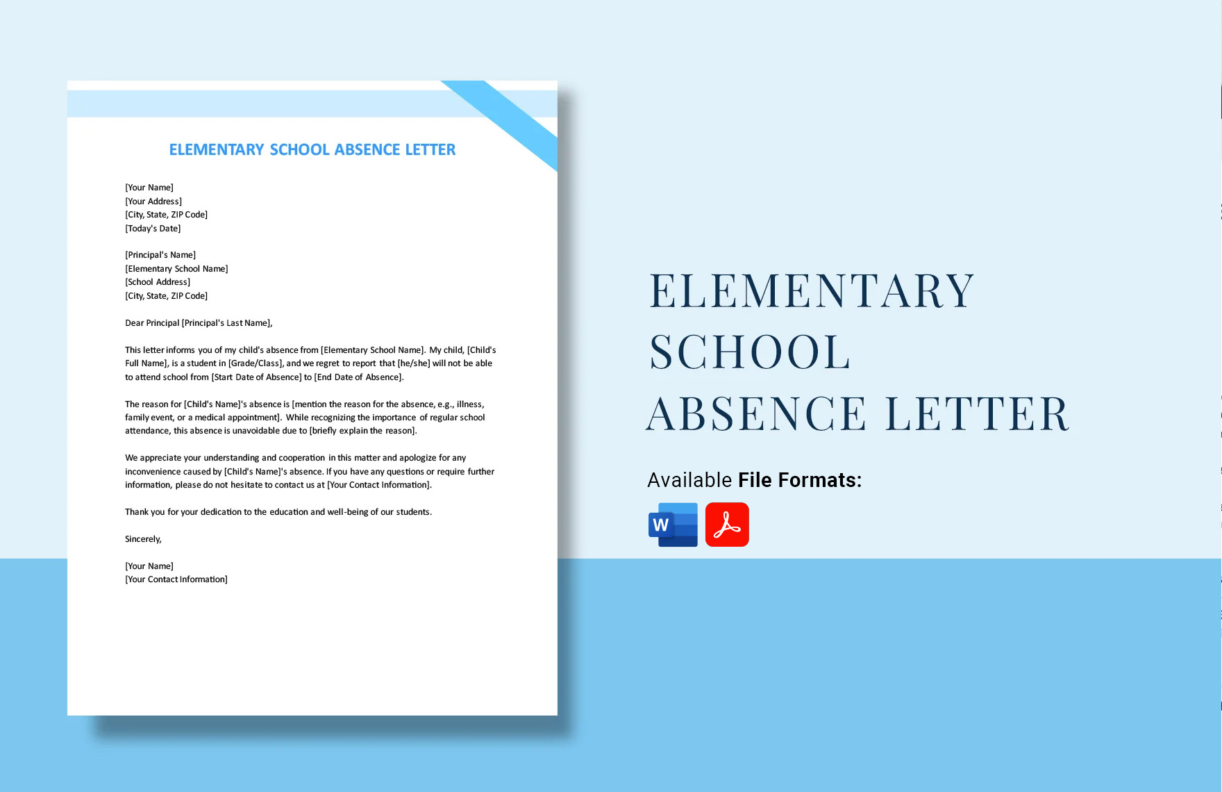 Elementary School Absence Letter in MS Word, Portable Documents ...