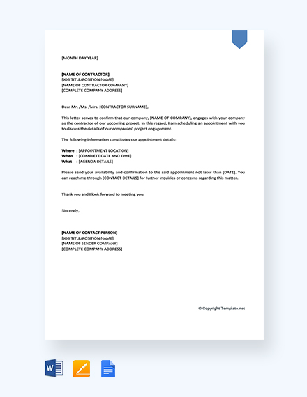 Contractor Appointment Letter Template - 5+ Free Word, PDF Format Download!