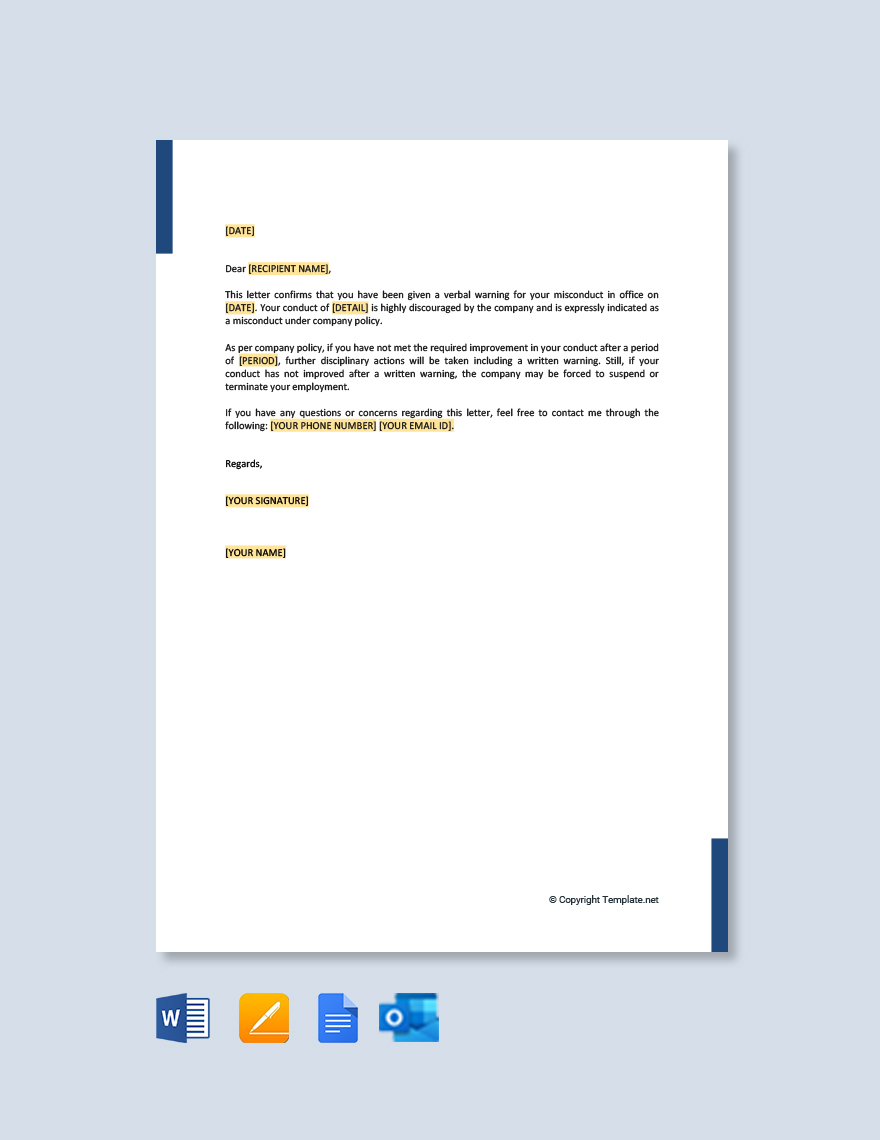 Free Verbal Warning Letter For Misconduct Download In Word Google 