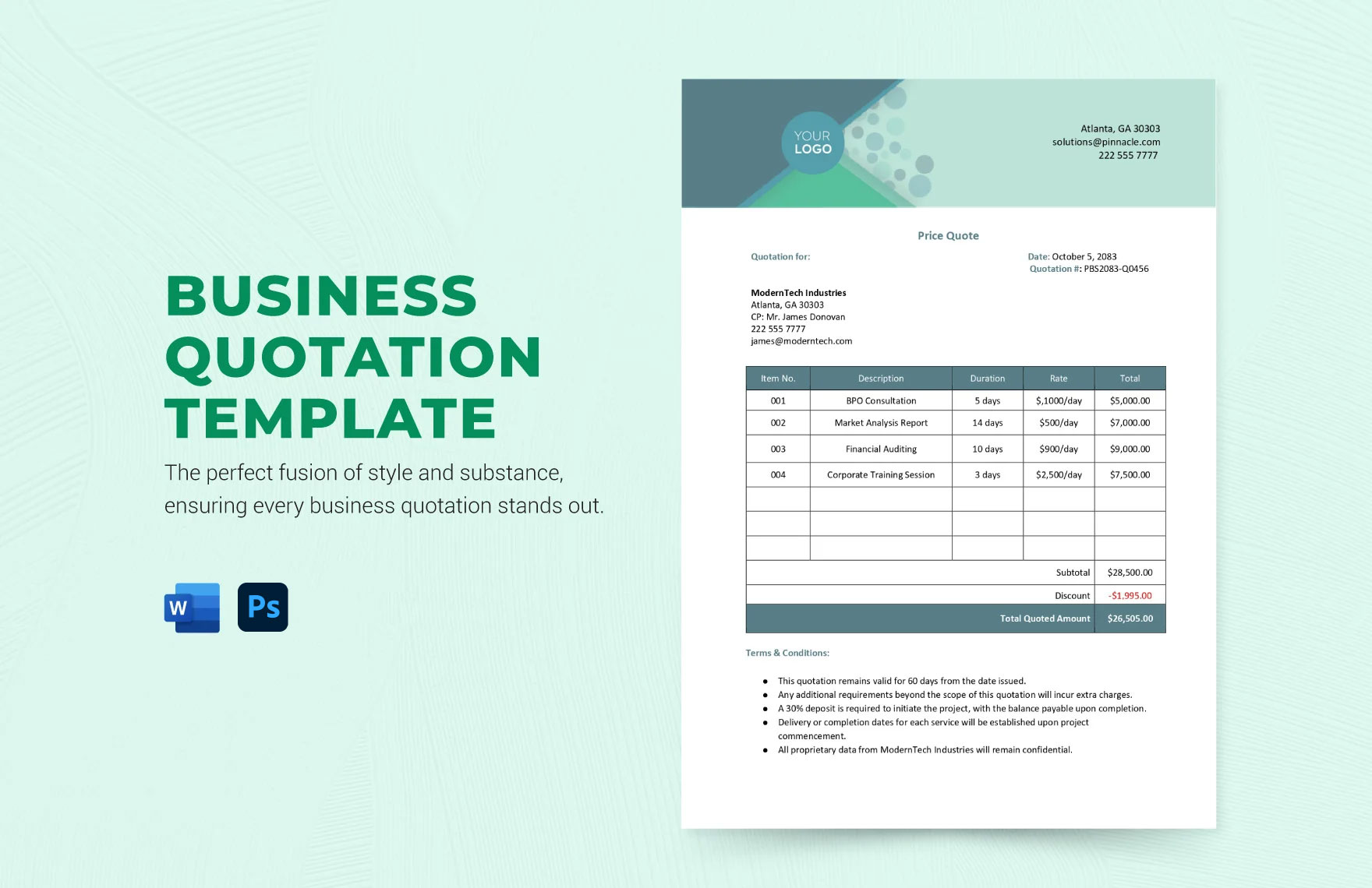 Free Small Business Quotation Template - Download in Word, Google Docs ...