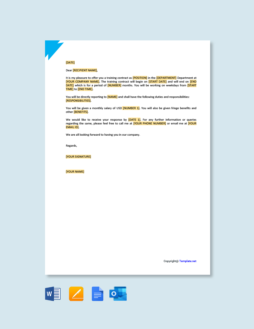Training Contract Offer Letter Google Docs Word Outlook Apple Pages PDF Template