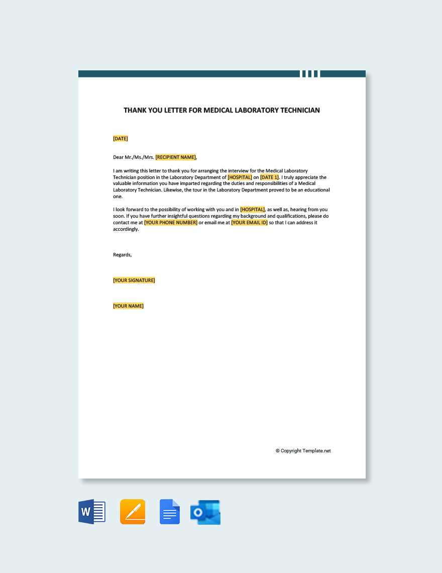 Medical Lab Technician Cover Letter Template - Google Docs, Word | Template.net