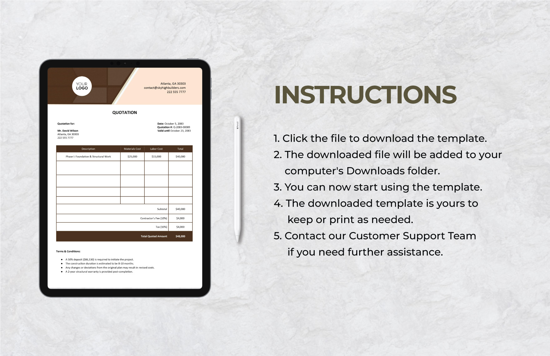 Free Construction Quotation Template - Download in Word | Template.net
