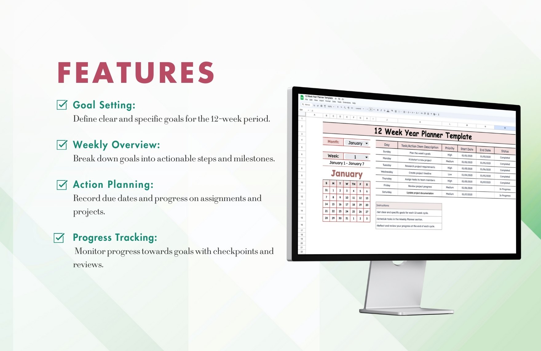 12 Week Year Planner Templates in Excel, Google Sheets - Download ...