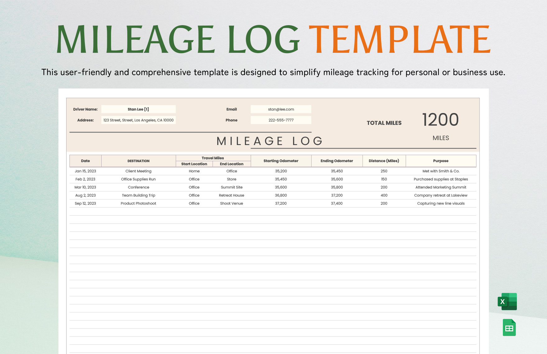 Editable Mileage Log Templates In Excel To Download