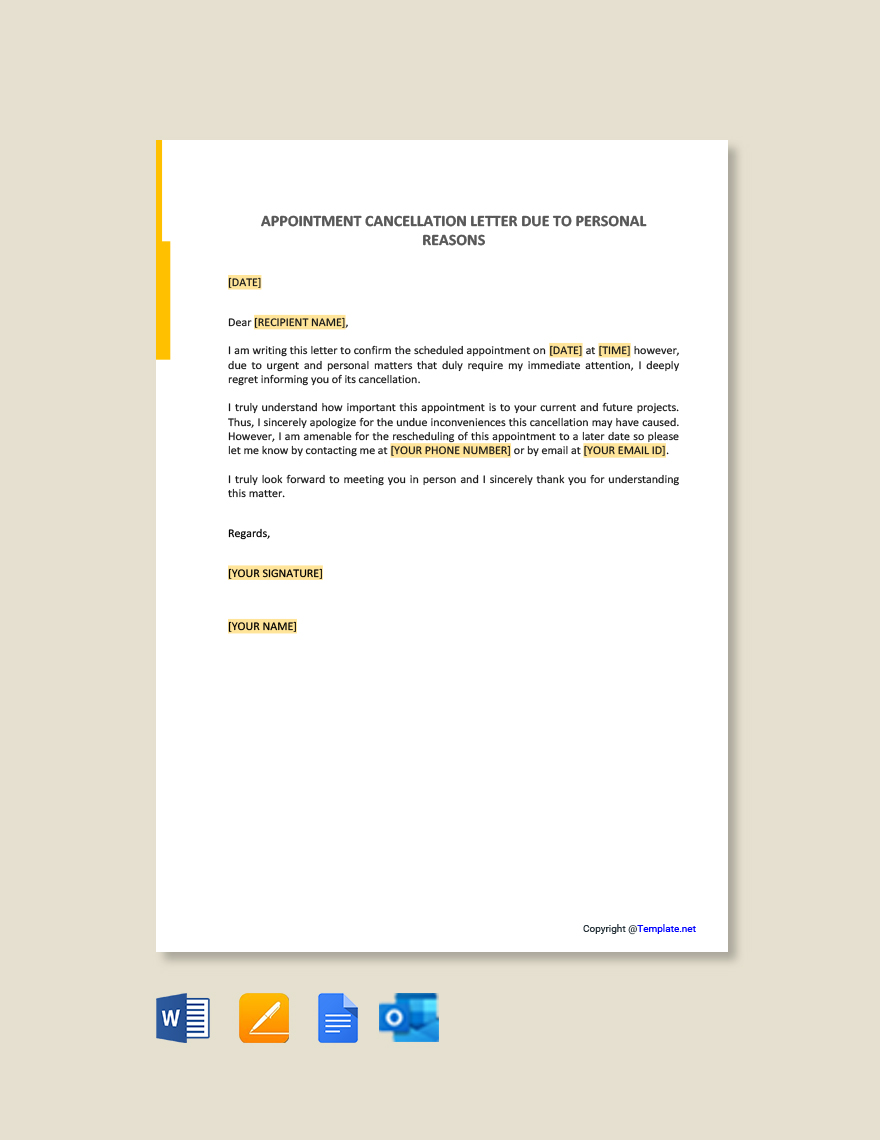 Cancellation of Appointment Letter Template - Google Docs, Word ...